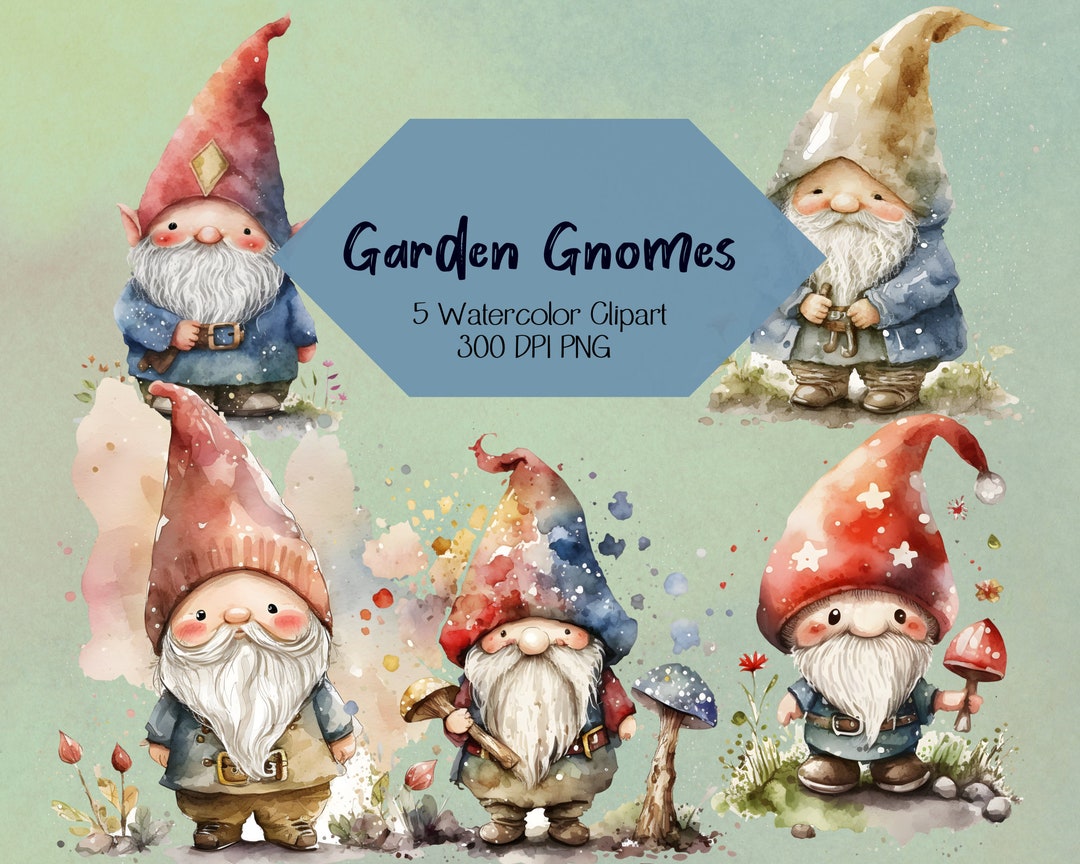 Garden Gnomes Nursery Decor Cute Gnomes Clipart Bundle Watercolor ...