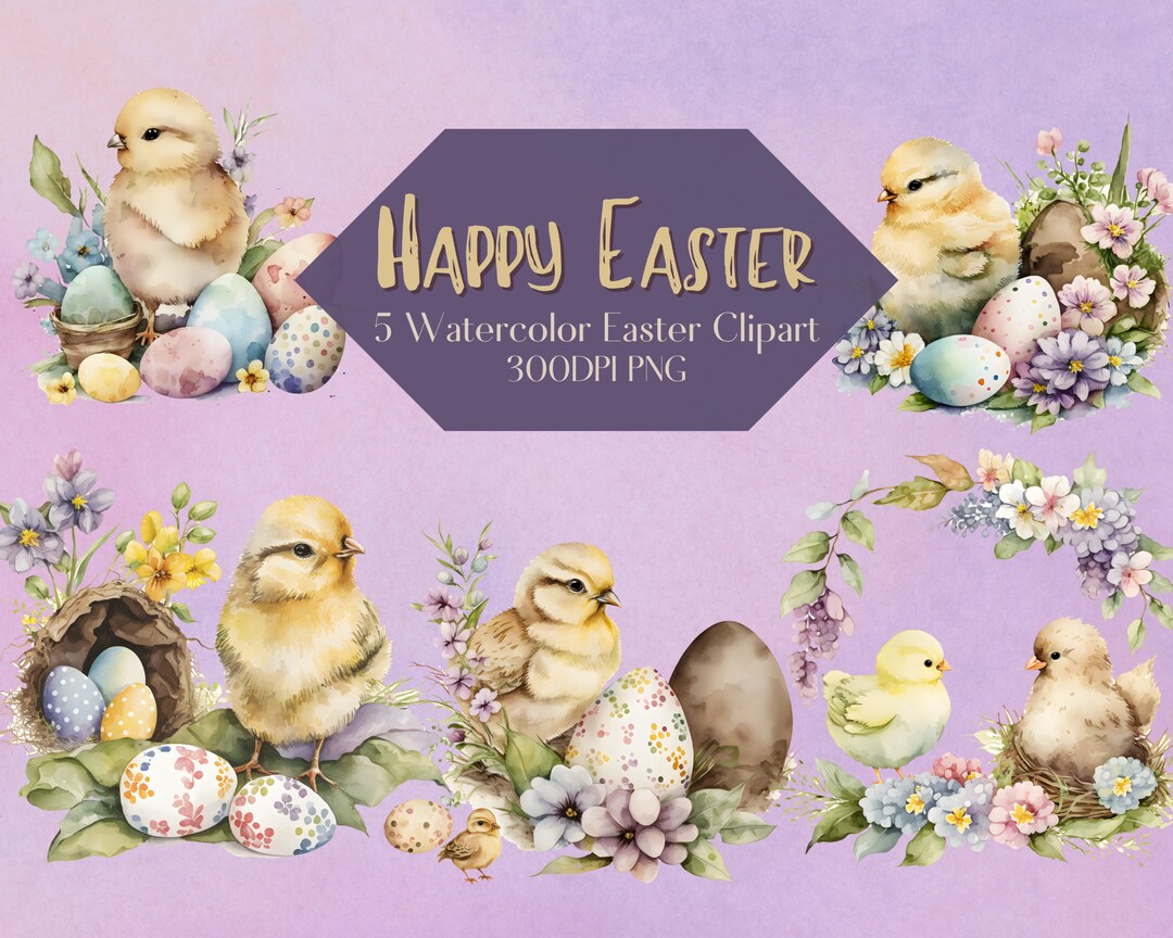 Happy Easter Clipart Pack, Instant Download Easter Clipart, Watercolor ...