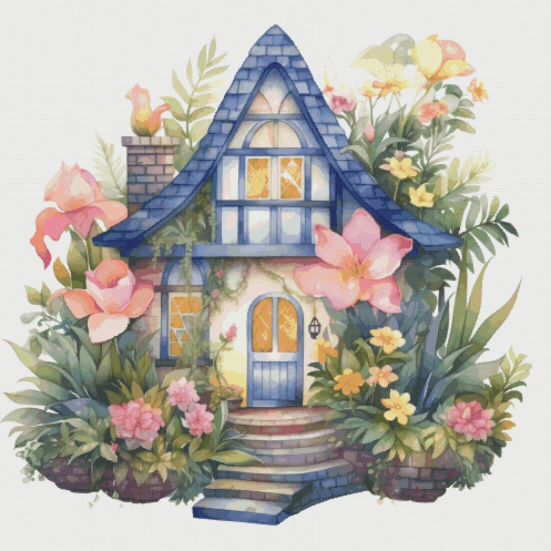 Cottage in Flowers Cross Stitch Pattern PDF Counted House Village ...