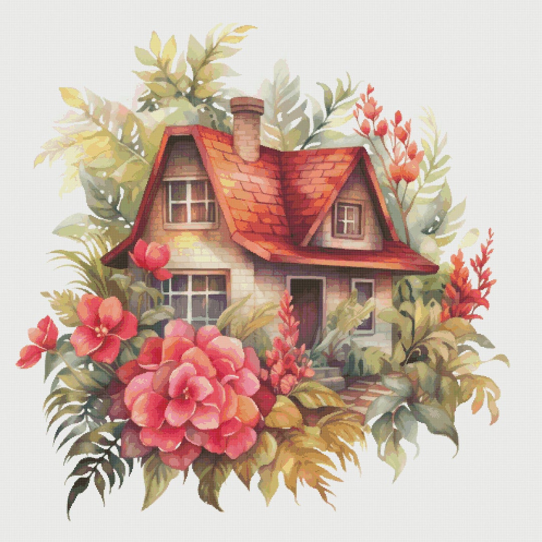 Cottage in Flowers Cross Stitch Pattern: Magical House Village (PDF) - Etsy