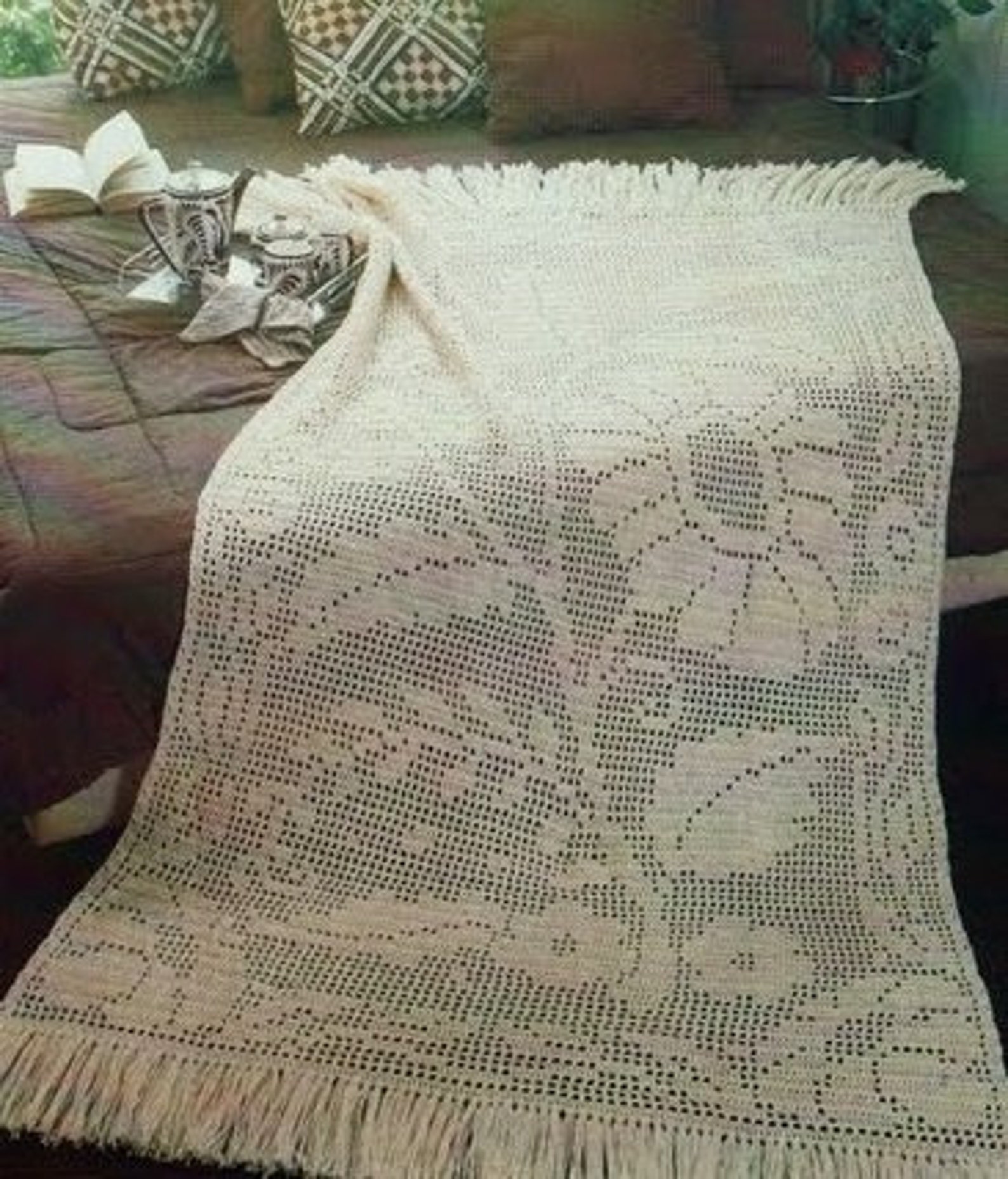 Crochet Filet Spring Flower Afghan Pattern: Vintage PDF (english) - Etsy