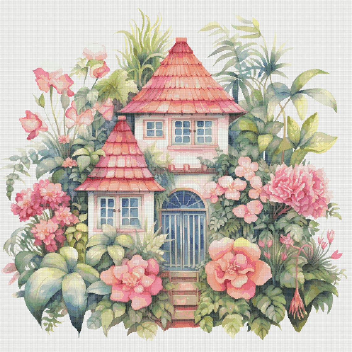 Cottage in Flowers Cross Stitch Pattern PDF Counted House Village ...
