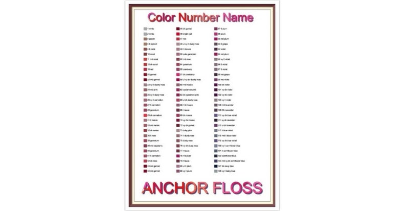 Anchor Thread List by Color, Number, Name - Cross Stitch Chart - Anchor Thread Charts ...