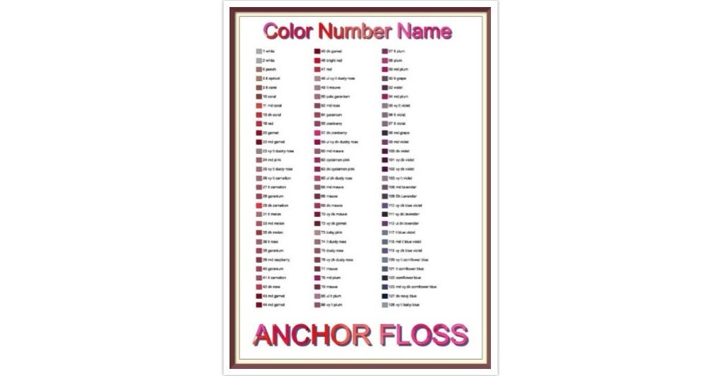 Anchor Thread Color Chart: Cross Stitch Inventory (PDF) - Etsy