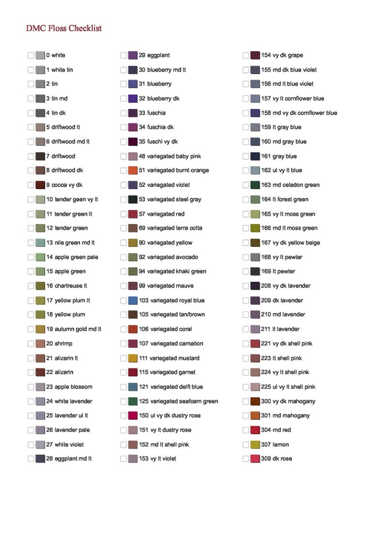 DMC Thread Color Chart: Cross Stitch Inventory (PDF) - Etsy