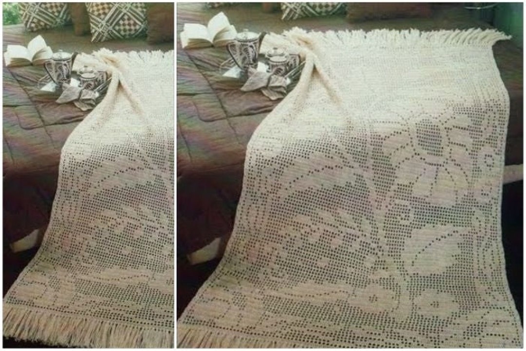 Crochet Filet Spring Flower Afghan Pattern: Vintage PDF (english) - Etsy