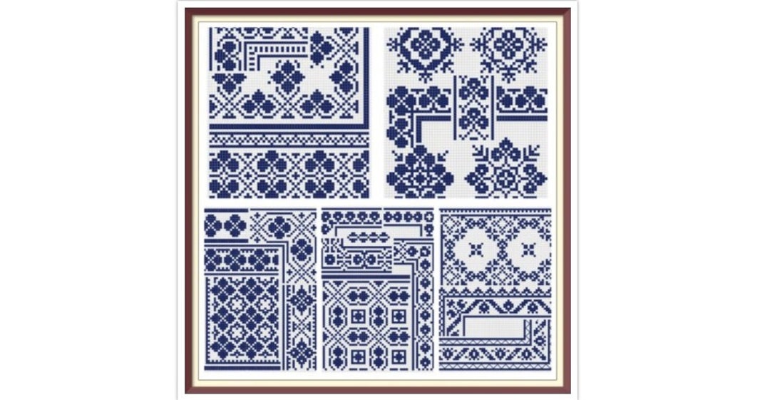 Borders - Cross Stitch Pattern - 5 Plates - Corners, Inserts and ...