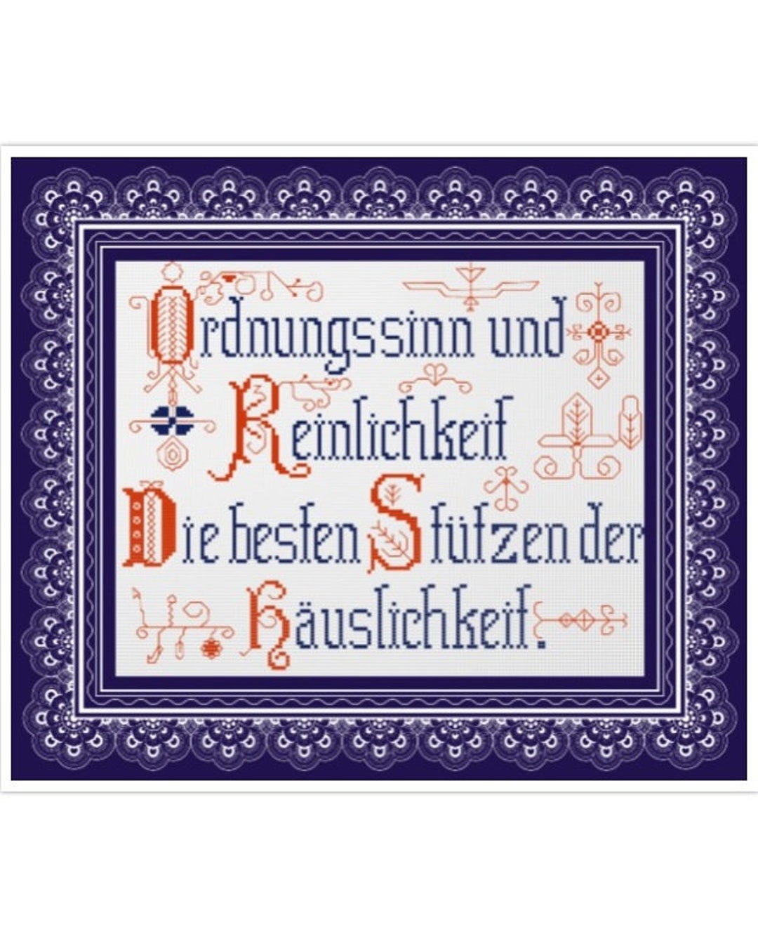 Vintage German Motto Cross Stitch Pattern: 19th Century Sampler (PDF ...
