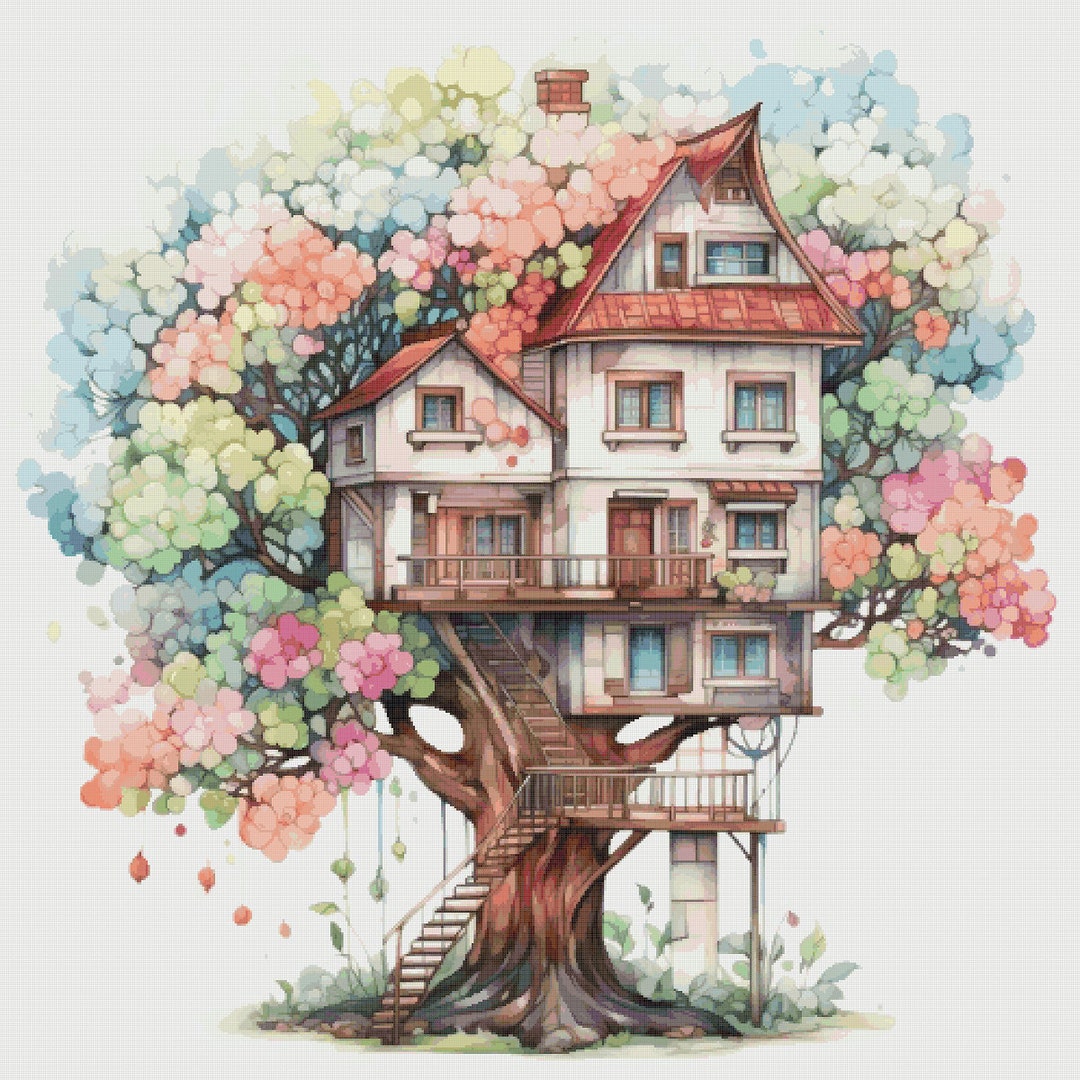Treehouse Cross Stitch Pattern PDF Counted House Village - Fabulous ...