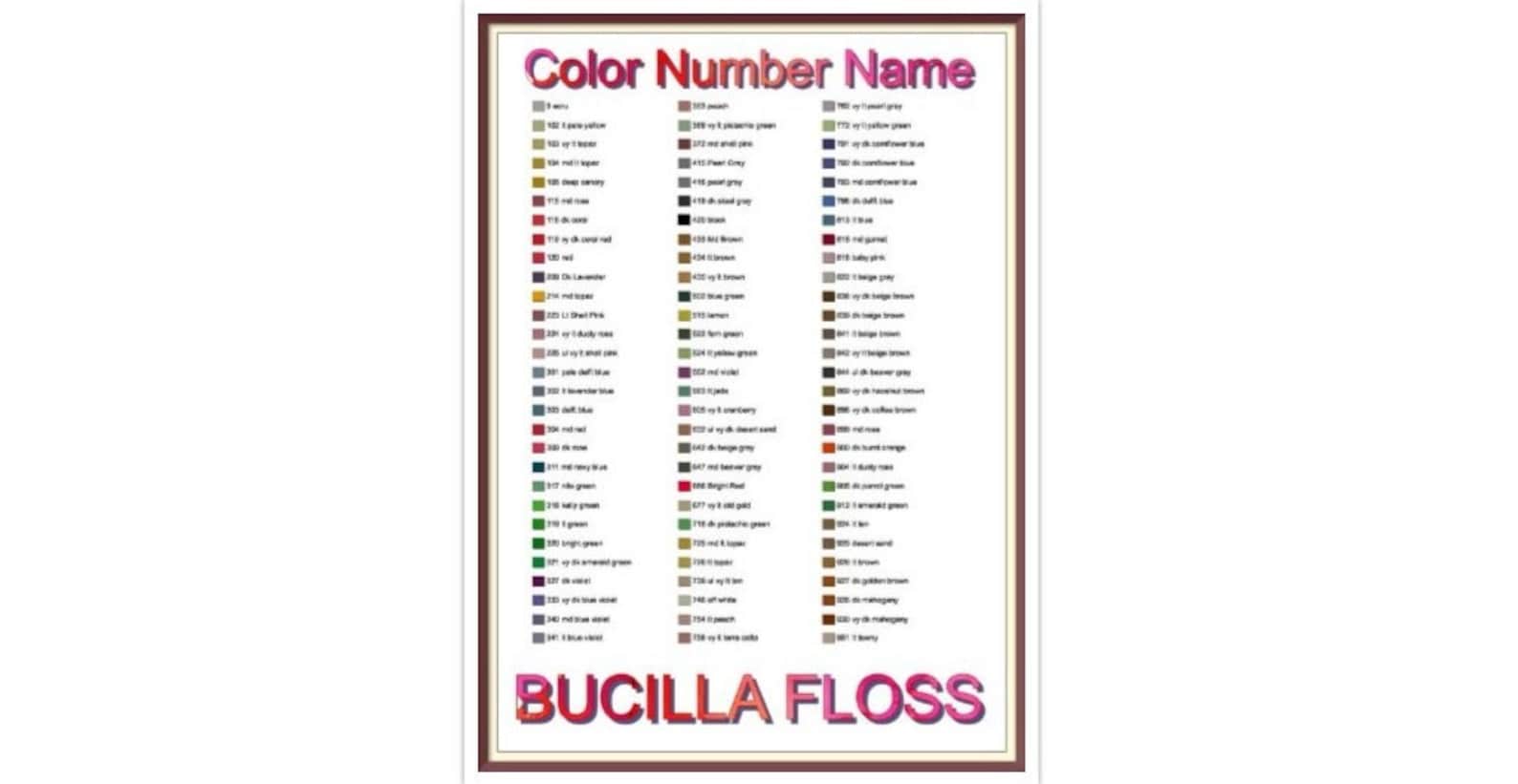 Bucilla Thread Color Chart: Cross Stitch Inventory (PDF) - Etsy
