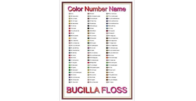 Bucilla Thread Color Chart: Cross Stitch Inventory (PDF) - Etsy