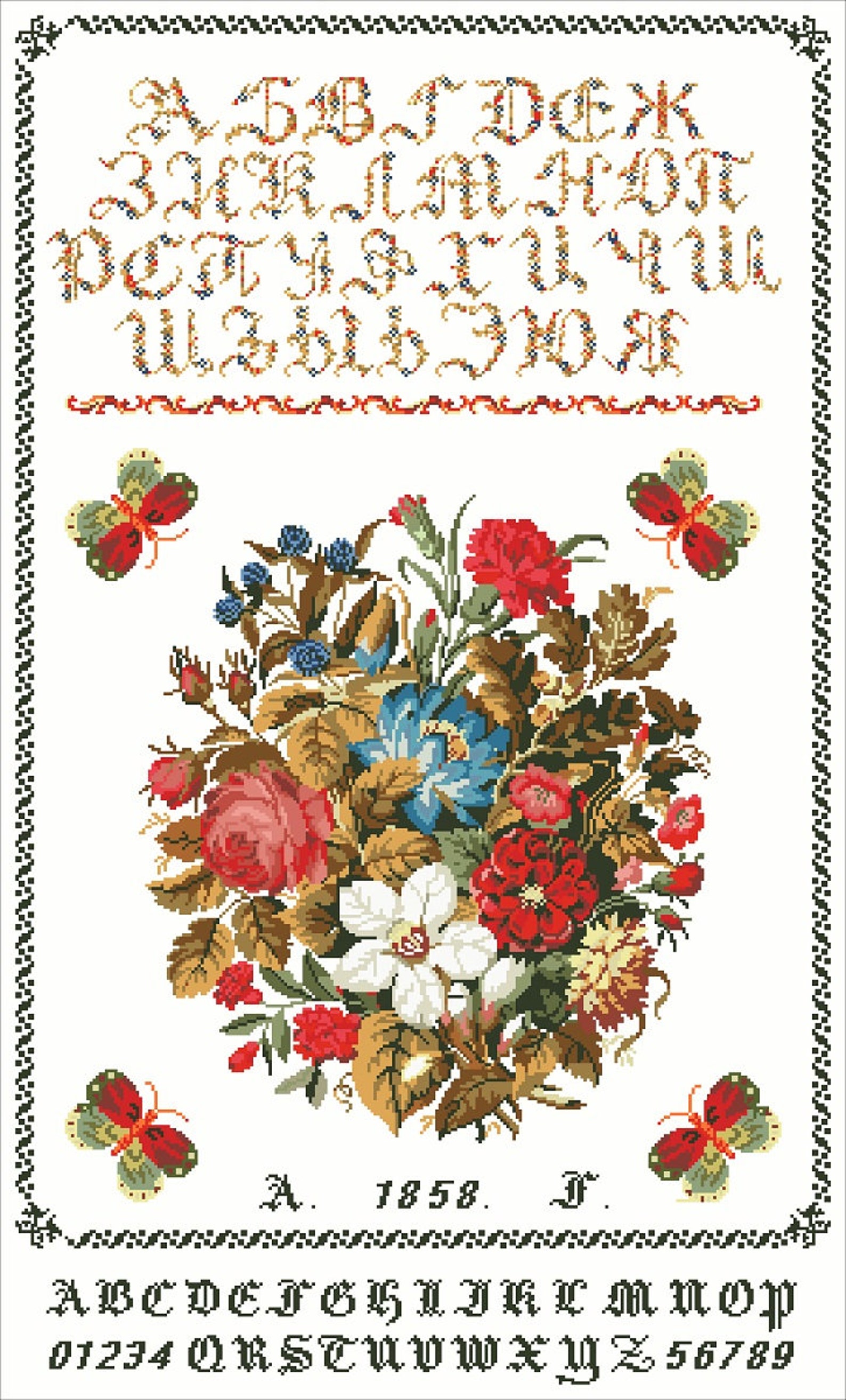 Antique Sampler Cross Stitch Pattern PDF Counted Vintage Cross Stitches ...