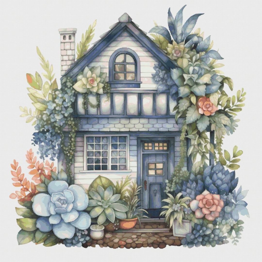Cottage in Flowers - Cross Stitch Pattern - PDF Counted House Village ...