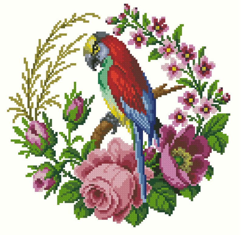 Parrot Cross Stitch Pattern - PDF Counted Antique Cross Stitches ...