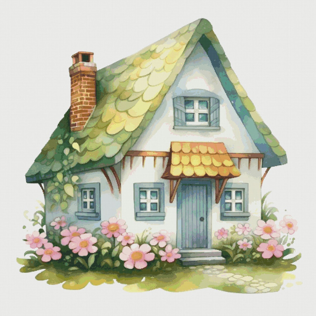 House Village - Cross Stitch Pattern - PDF Counted House in Garden ...