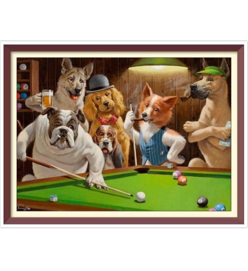 Dogs Playing Billiards Cross Stitch Pattern: Vintage Art (PDF Pattern ...