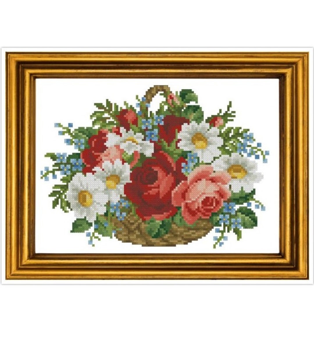 Flower Basket Cross Stitch Pattern - PDF Counted Antique Cross Stitches ...
