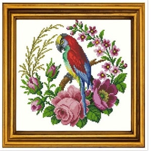 Parrot Cross Stitch Pattern - PDF Counted Antique Cross Stitches ...