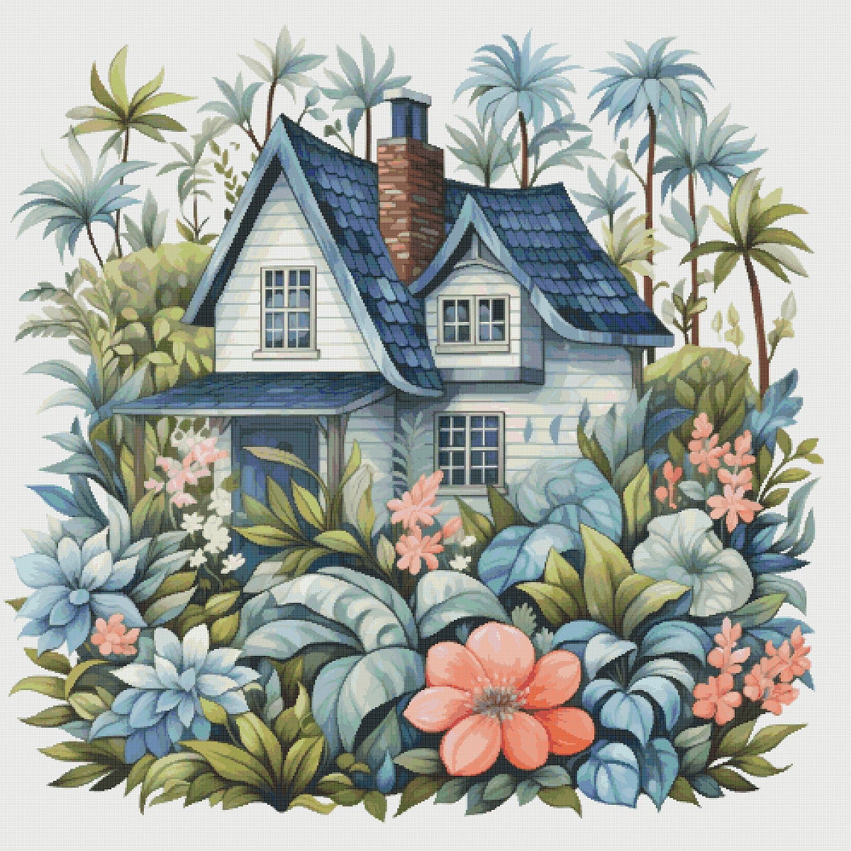 Cottage in Flowers Cross Stitch Pattern: House Village Design (PDF) - Etsy
