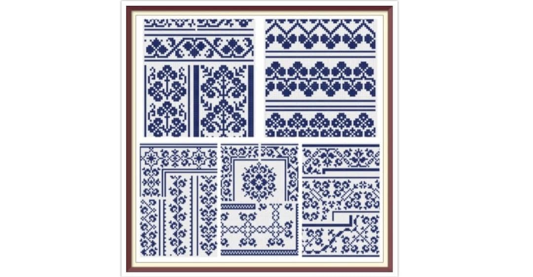 Borders - Cross Stitch Pattern - 5 Plates - Corners, Inserts and ...
