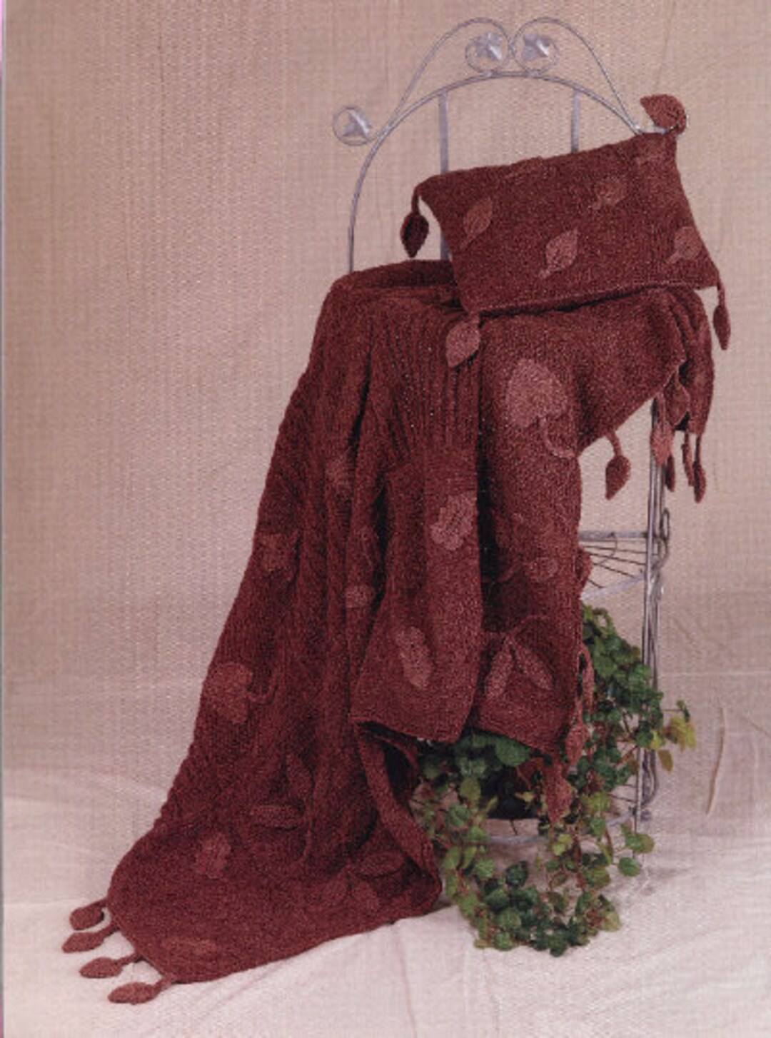 Textural Leaf Afghan and Pillow - Afghans Knitting Pattern - Country ...