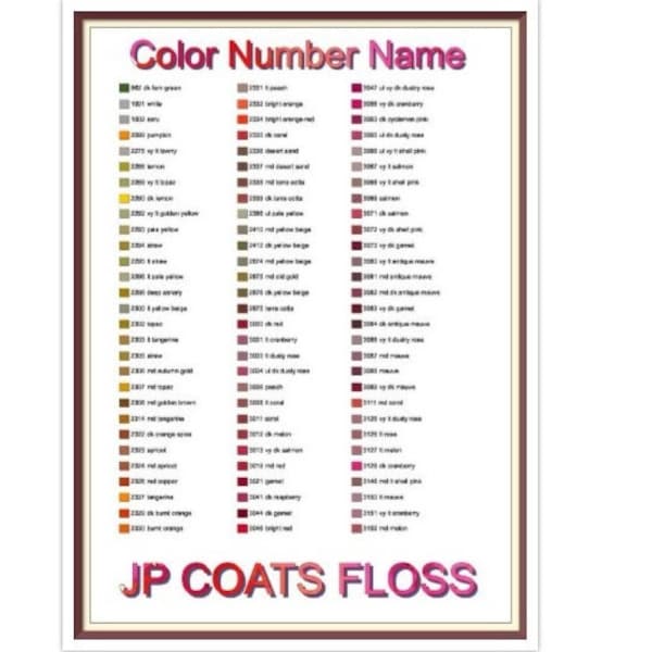 Jp Coats Color Chart - Etsy Jp Coats Color Chart - Etsy