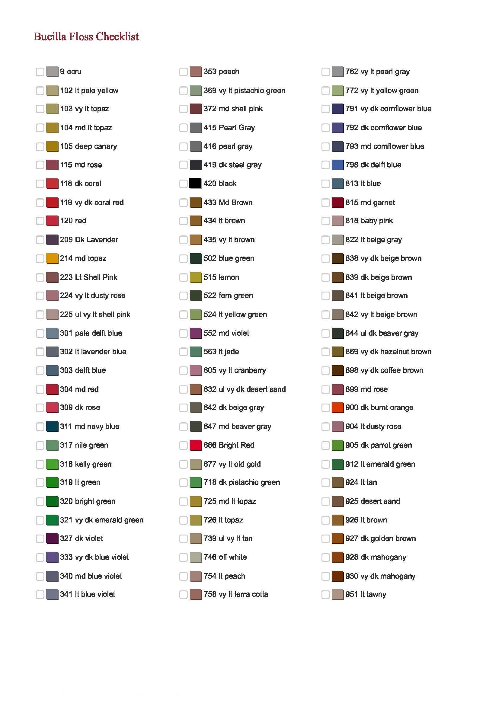 Bucilla Thread Color Chart: Cross Stitch Inventory (PDF) - Etsy