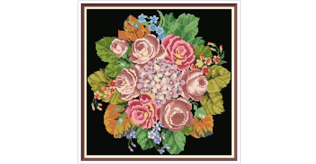 Victorian Footstool Cross Stitch Pattern: Antique Floral Bouquet (PDF ...