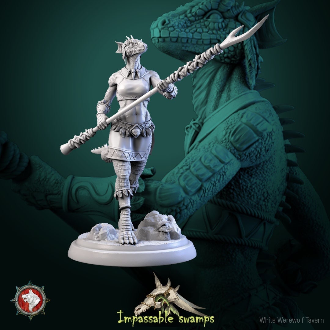 Lizardfolk Female Warrior | 3D Printed Miniature | 25mm Grid | Fantasy ...