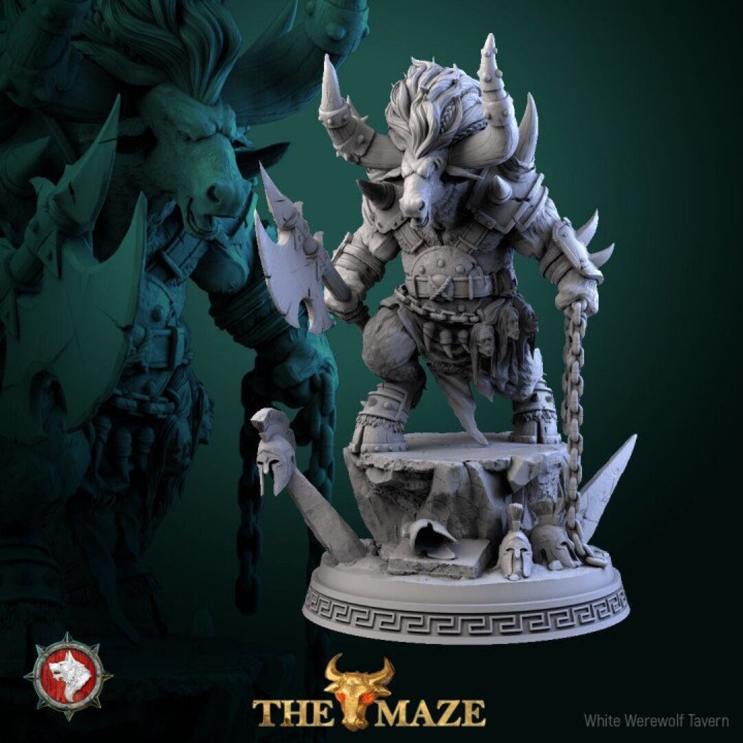 Minotaur Warlord | 3D Printed Miniature | 25mm Grid | Fantasy Miniature ...