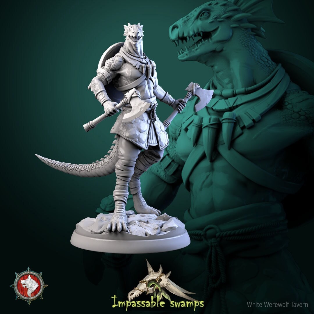 Lizardfolk Warrior | 3D Printed Miniature | 25mm Grid | Fantasy ...