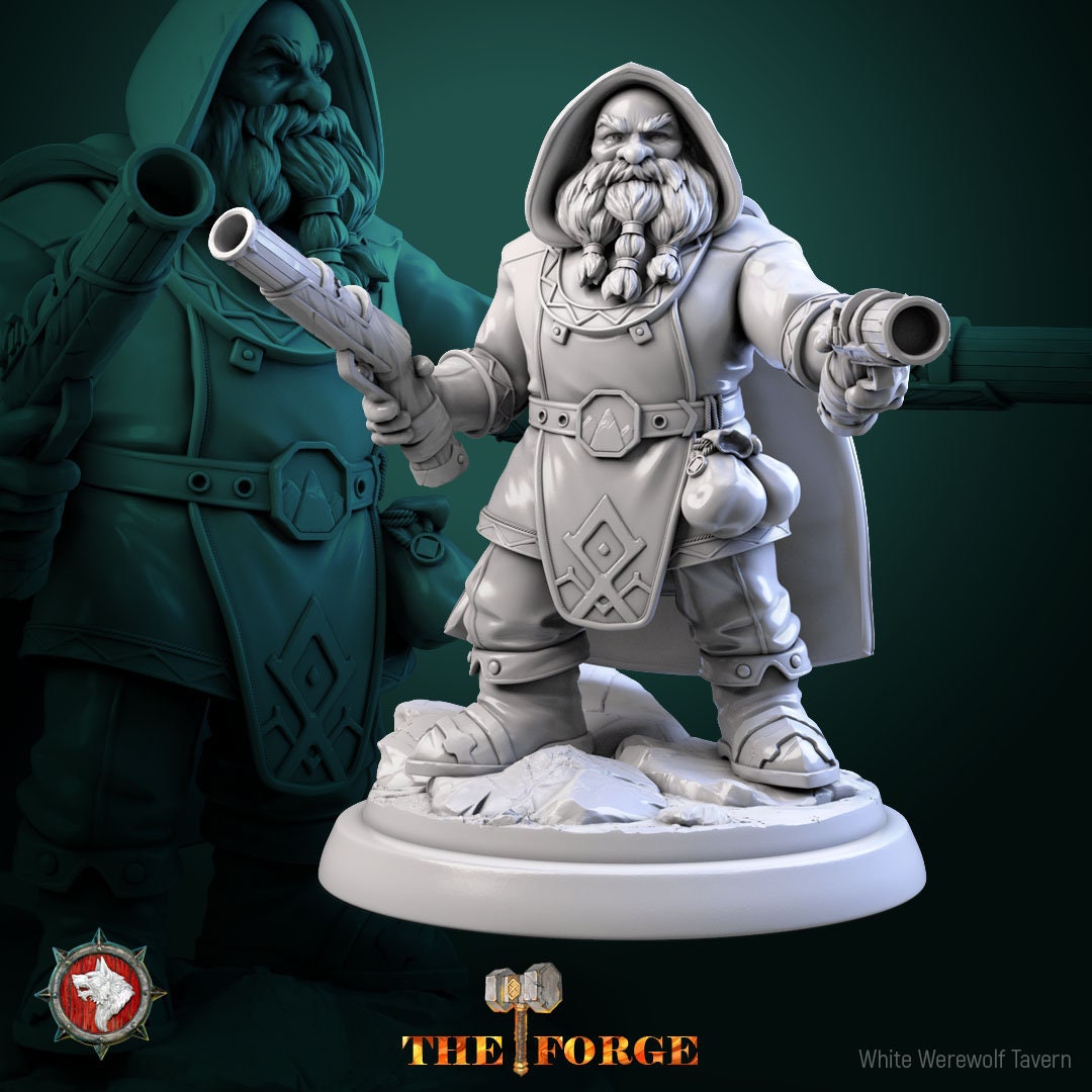 Dwarf Gunslinger | 3D Printed Miniature | 25mm Grid | Fantasy Miniature ...