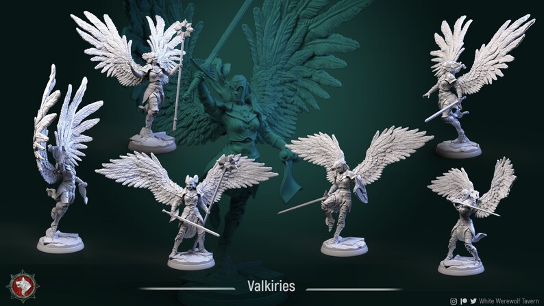 Valkyries | 3D Printed Miniature | 25mm Grid | Fantasy Miniature ...
