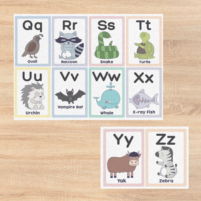 Animal Alphabet Flashcards A-Z | Printable Educational Cards for Kids ...