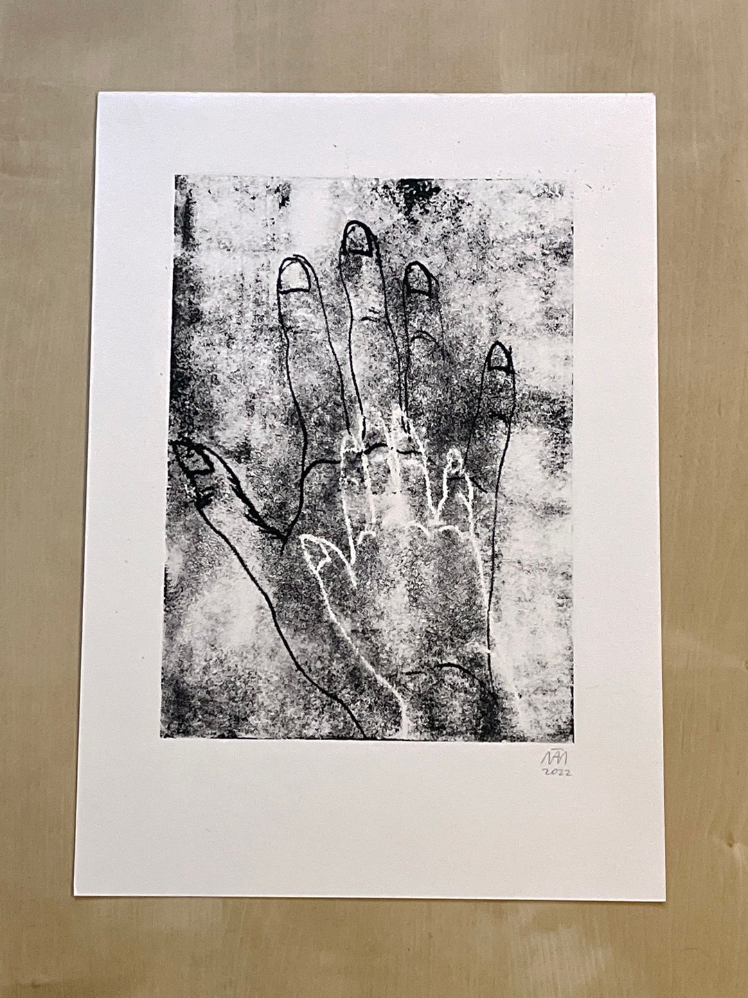 Monotype Art Print A4 Monoprint Home Deco Unique Piece Holding Hands ...