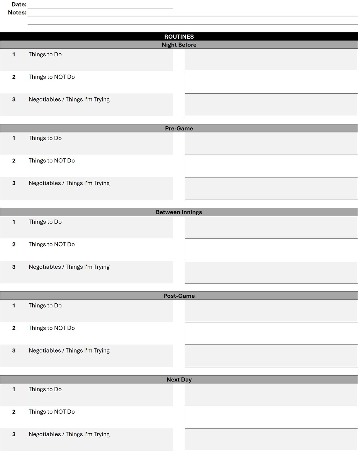Pitcher Routine Definition Template - Etsy