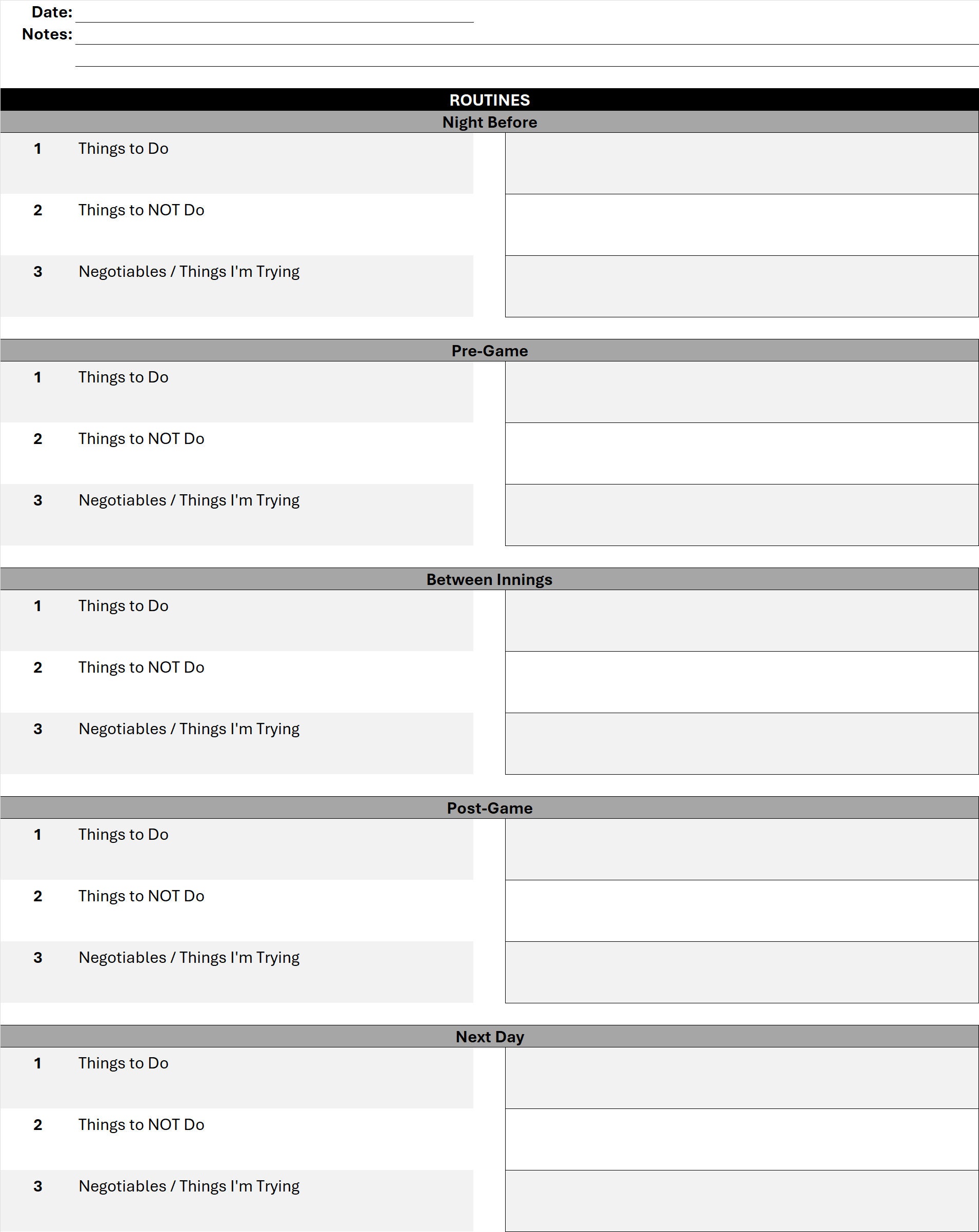 Pitcher Routine Definition Template - Etsy