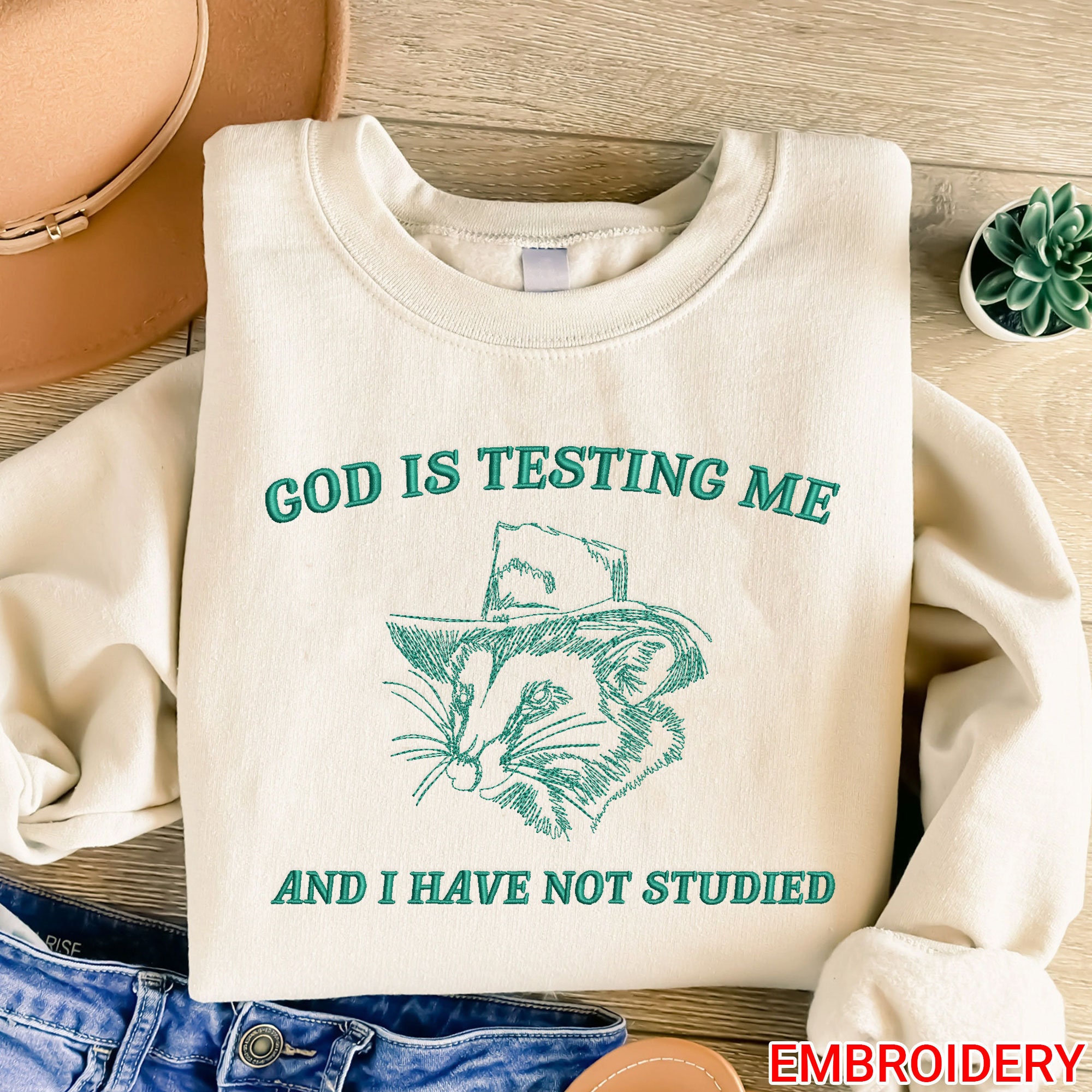 God is Testing Me and I Have Not Studied Embroidered Sweatshirt, Funny ...