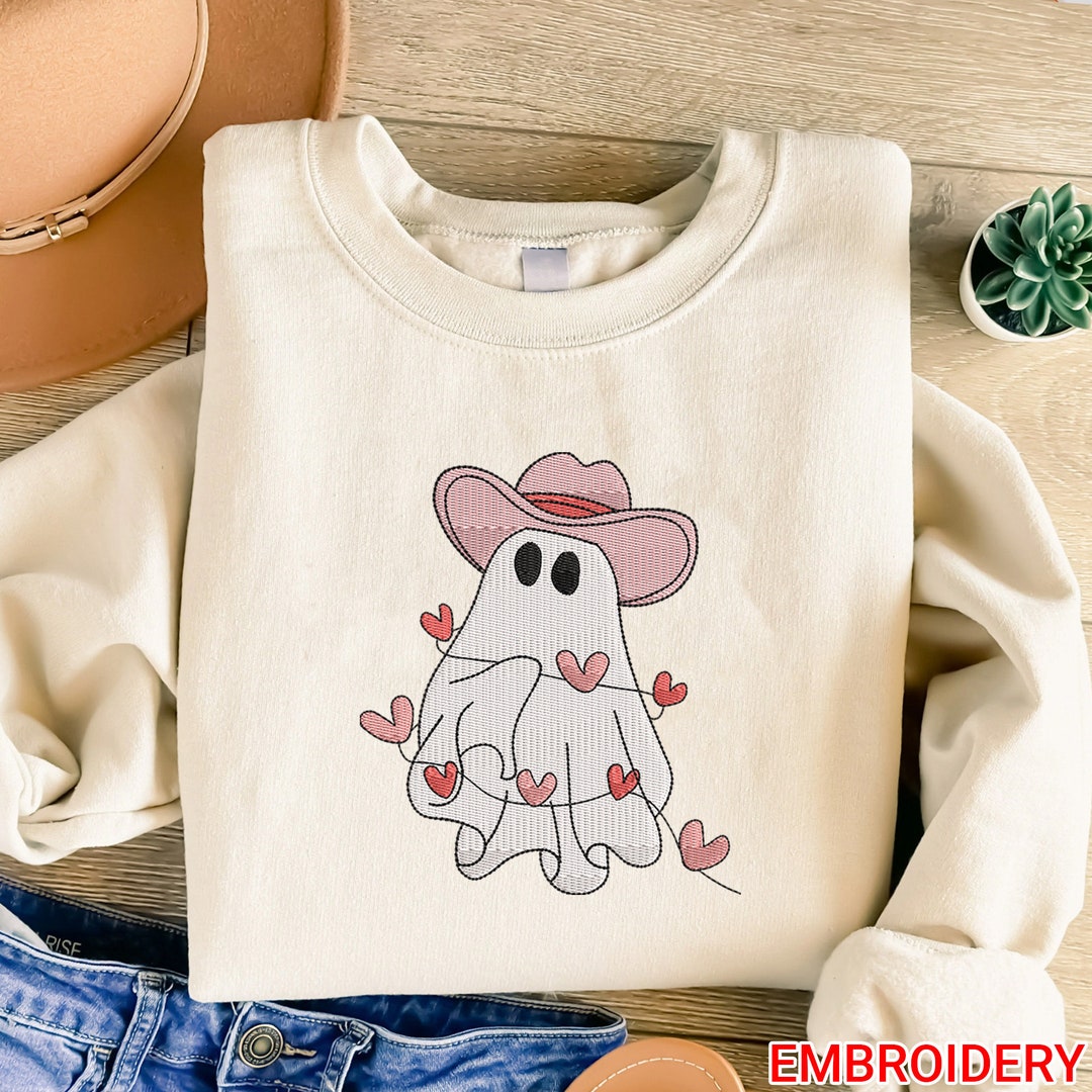 Embroidered Ghost Heart Sweatshirt, Ghost Valentine's Day Embroidered ...