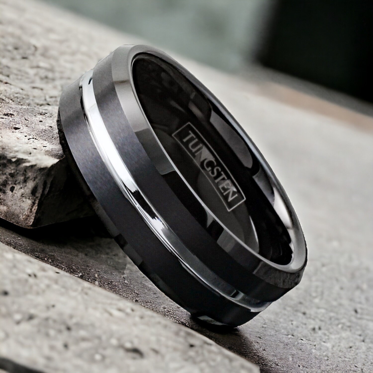 Black Tungsten Thin Silver Line Ring | Warden's Strength Corrections ...