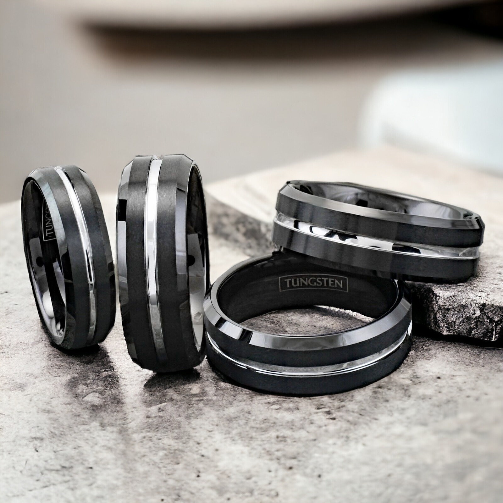 Black Tungsten Thin Silver Line Ring | Warden's Strength Corrections ...