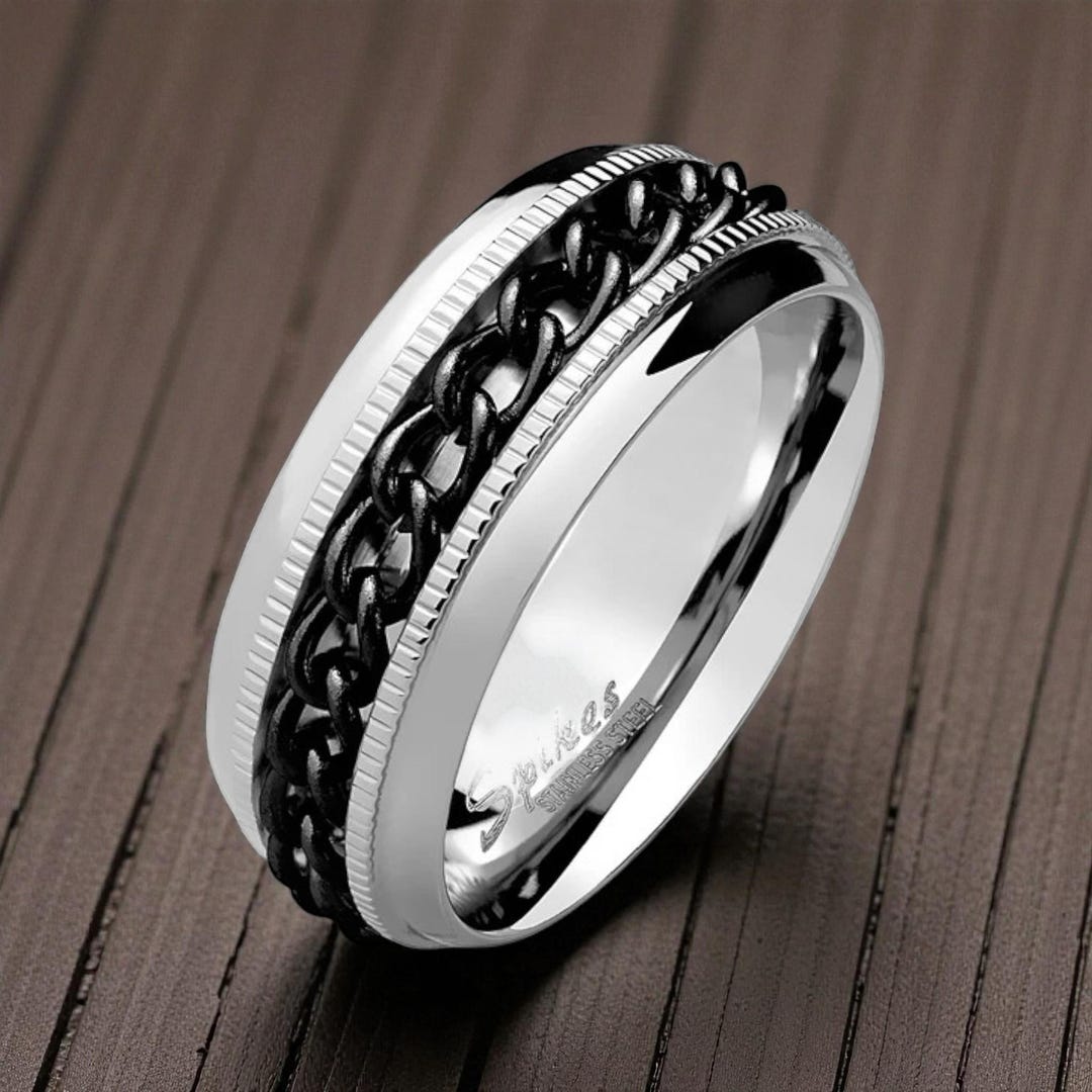 Stainless Steel Cuban Link Spinner Ring – Black PVD Comfort Fit - Etsy