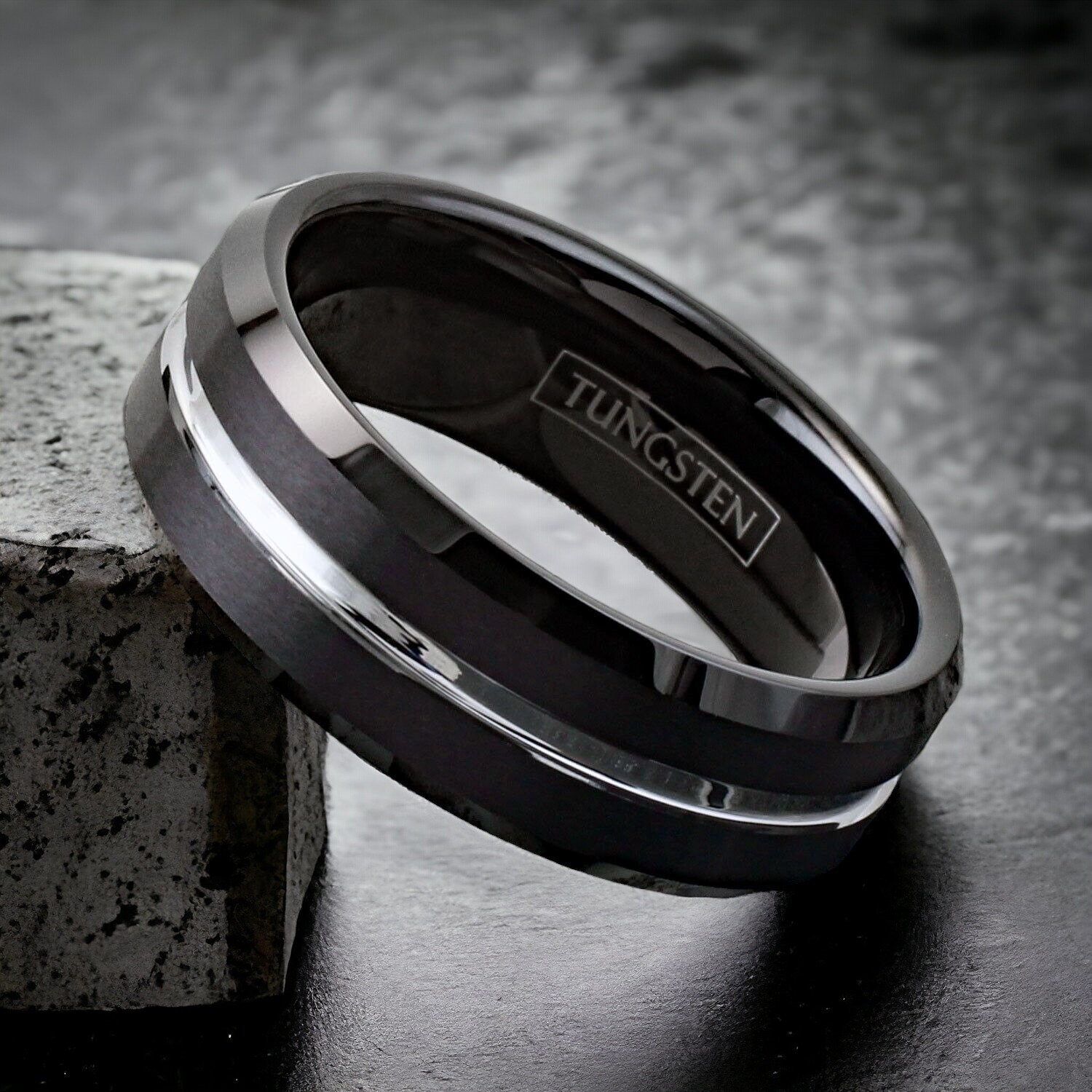 Black Tungsten Thin Silver Line Ring | Warden's Strength Corrections ...