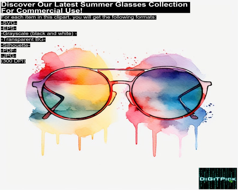227 Files-digital Watercolor Beach Sunglasses Clipart, High-quality SVG ...