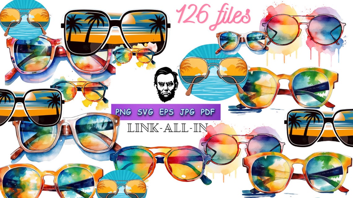 227 Files-digital Watercolor Beach Sunglasses Clipart - Etsy
