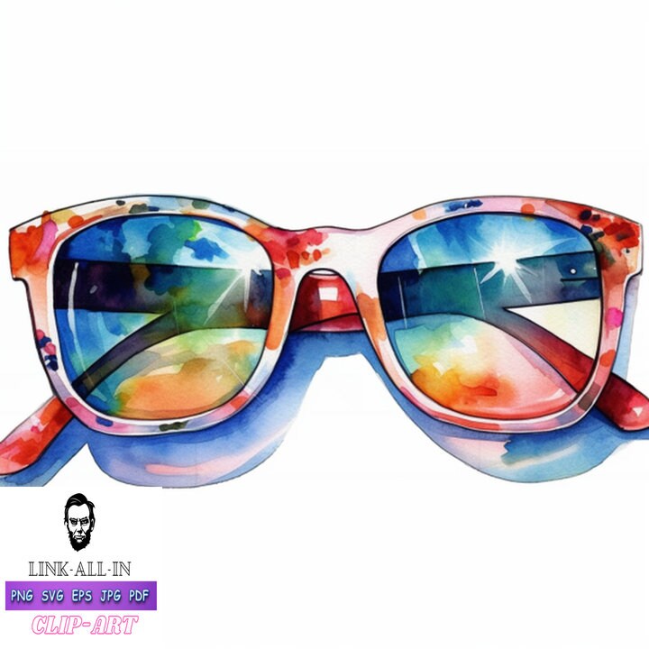 227 Files-digital Watercolor Beach Sunglasses Clipart, High-quality SVG ...