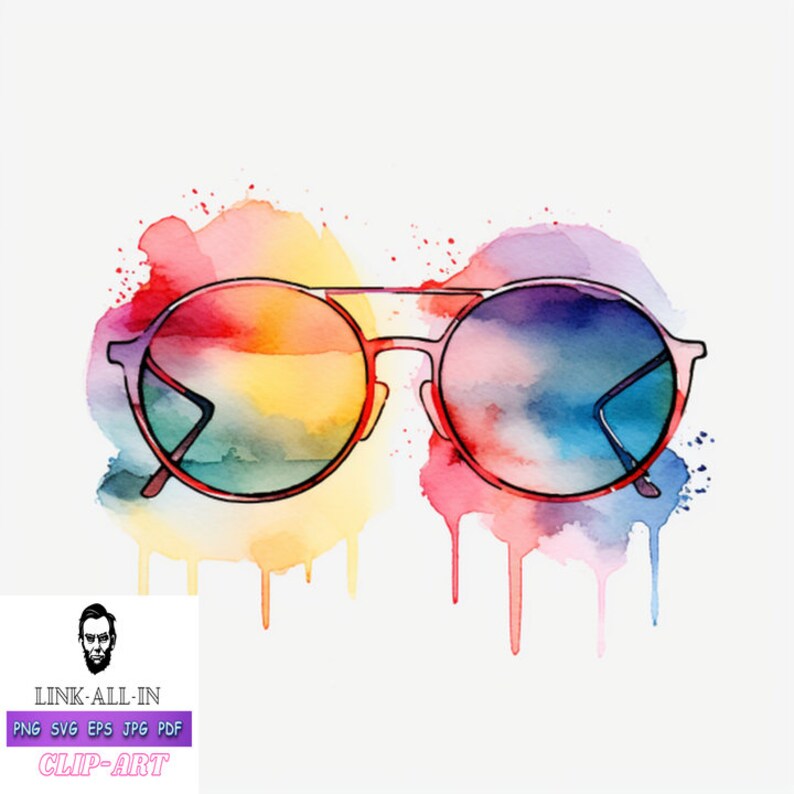 227 Files-digital Watercolor Beach Sunglasses Clipart - Etsy