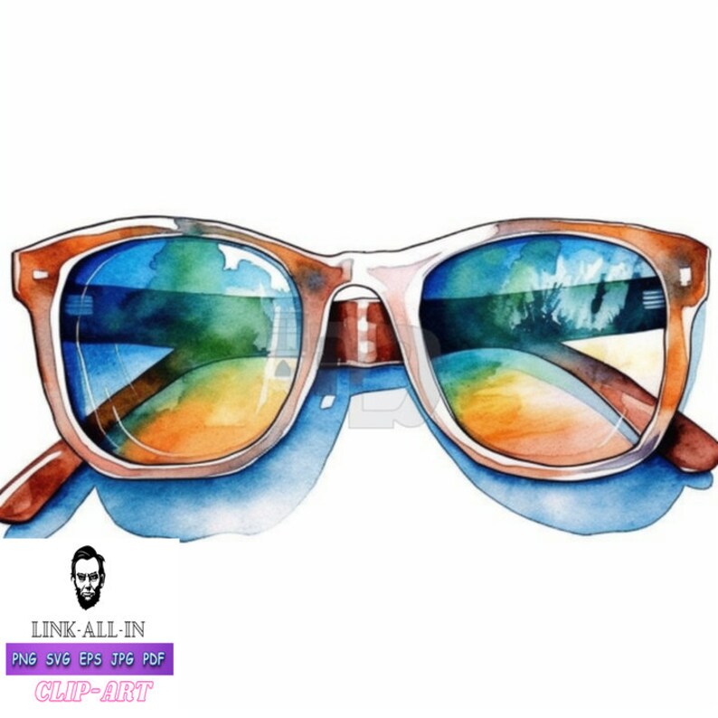 227 Files-digital Watercolor Beach Sunglasses Clipart, High-quality SVG ...