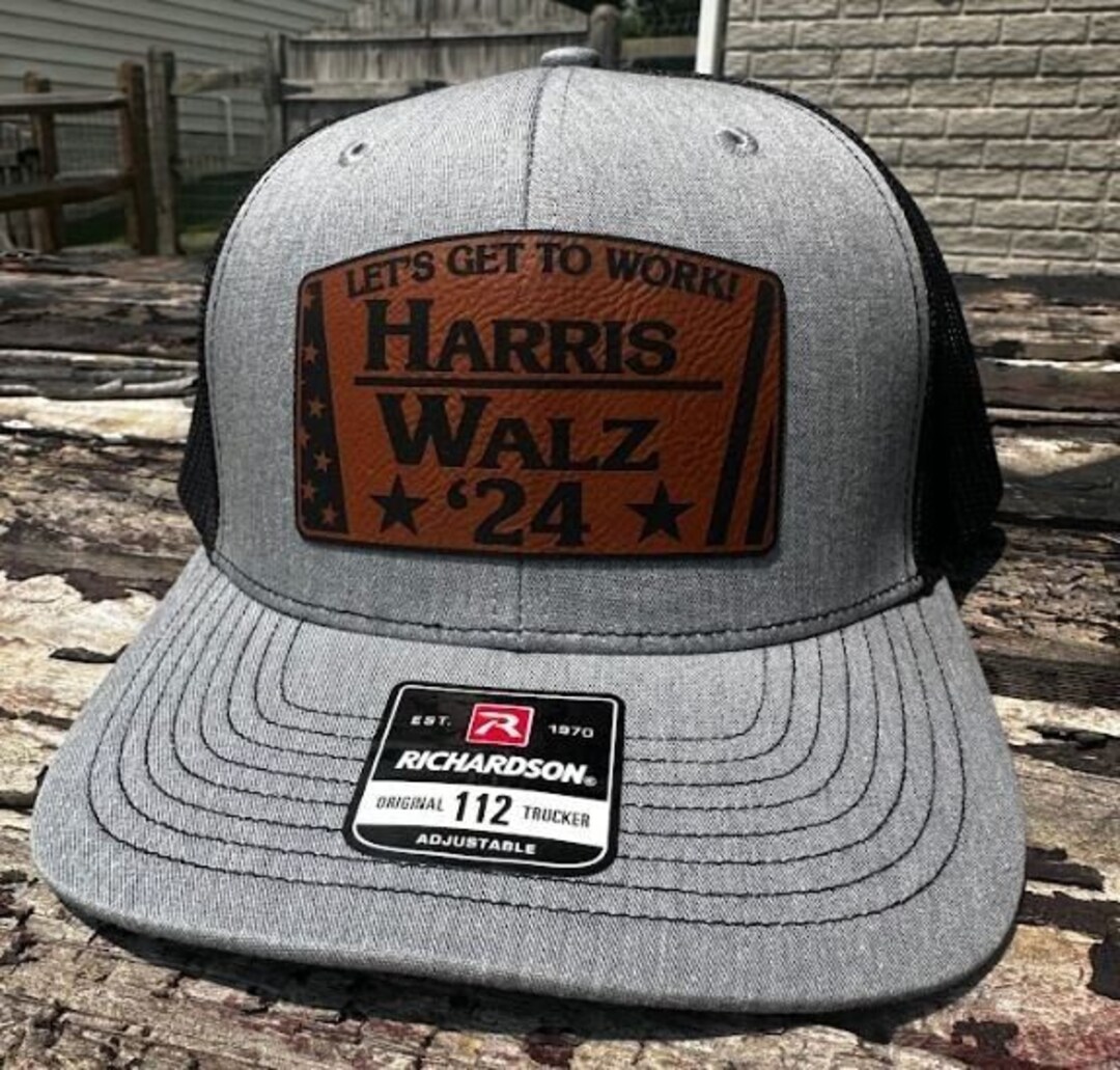Harris Walz 2024 Hat Get to Work Stars Leather Badge Adjustable Heather ...