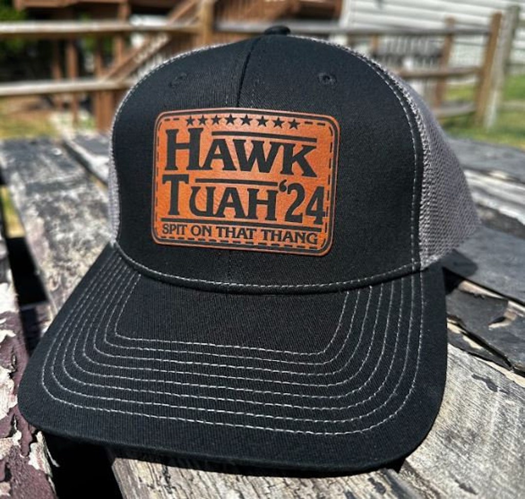 Buy Hawk Tuah Spit on That Thang Viral Brown Leather Patch Hat Outdoor ...